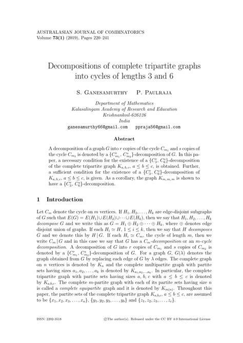 Pdf Decompositions Of Complete Tripartite Graphs Into Cycles Of