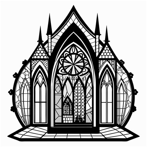 Gothic Cathedral Illustration With Stained Glass And Arched Windows