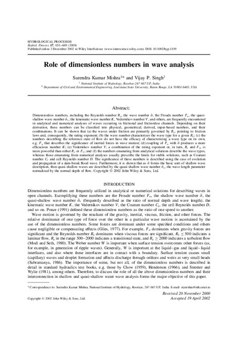 pdf role of dimensionless numbers in wave analysis