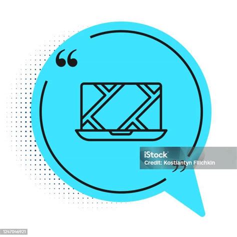 흰색 배경에 격리 된 도시지도 탐색 아이콘의 검은 선 인포 그래픽 노트북 앱 인터페이스 개념 디자인 지리적 위치 개념입니다 파란색 음성 풍선 기호입니다 벡터 일러스트레이션