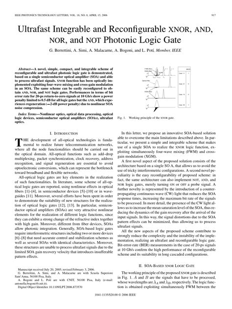 pdf ultrafast integrable and reconfigurable xnor and nor and not