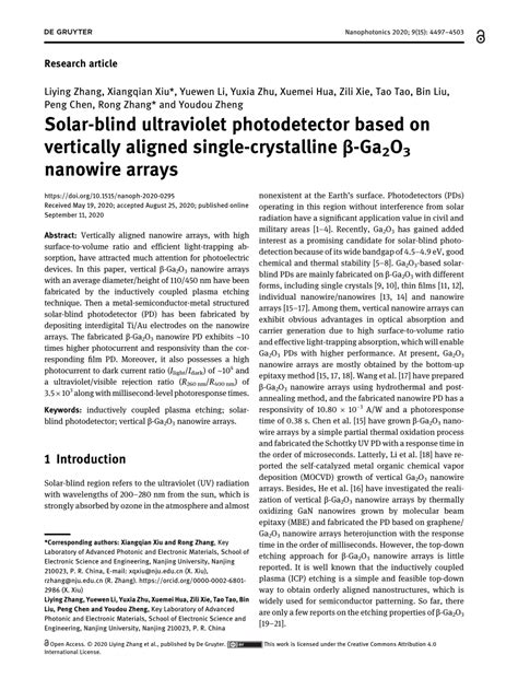 Pdf Solar Blind Ultraviolet Photodetector Based On Vertically Aligned Single Crystalline β