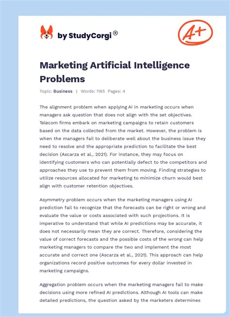 Marketing Artificial Intelligence Problems Free Essay Example