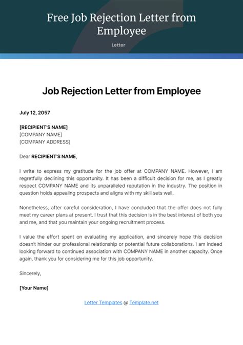 Free Job Rejection Letter From Employee Template To Edit Online