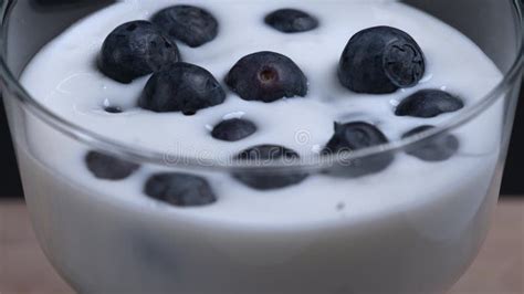 Greek Yogurt With Blueberries Stock Video Video Of Fruit Wooden