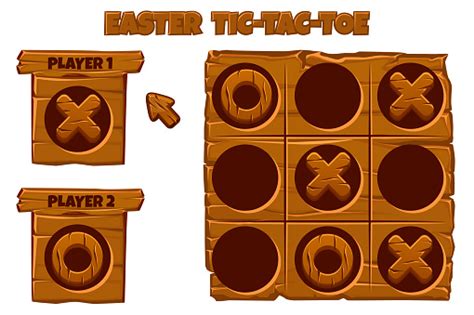 Tictactoe Wooden Style Ui Game With Cursor Arrow Vector Cartoon Strategy Game Noughts And