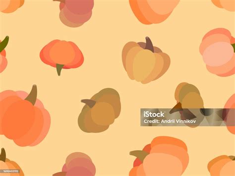 베이지색 배경에 호박 매끄러운 패턴 추수감사절과 할로윈을 위한 오렌지 호박 배너 포스터 및 판촉 품목에 대한 전통적인 가을 디자인 요소 벡터 그림 10월에 대한 스톡 벡터