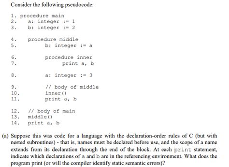 Solved Consider The Following Pseudocode 1 Procedure Main