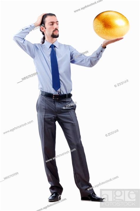 Man and golden egg isolated on white, Stock Photo, Picture And Royalty ...
