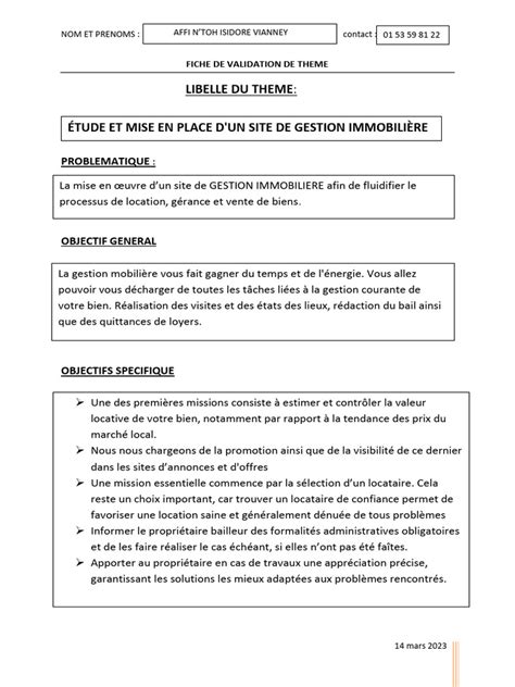 Fiche De Validation De Theme Pdf