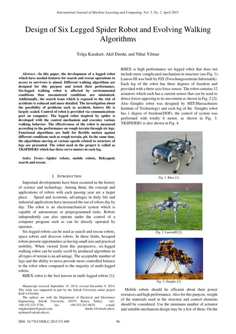 Pdf Design Of Six Legged Spider Robot And Evolving Walking Algorithms