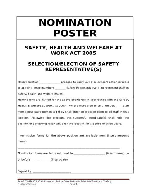 Supporting Documentation For Safety Representative Elections Nomination Poster And Doc Template