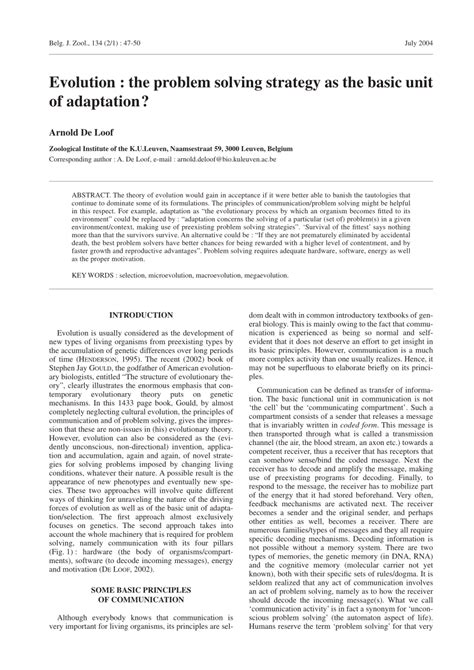 Pdf Evolution The Problem Solving Strategy As The Basic Unit Of