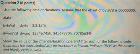Solved Question 2 8 Points Use The Following Data