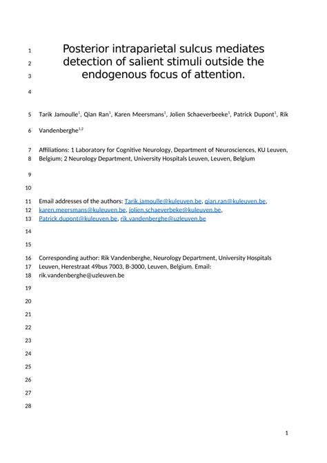 Pdf Posterior Intraparietal Sulcus Mediates Detection Of Salient Stimuli Outside The