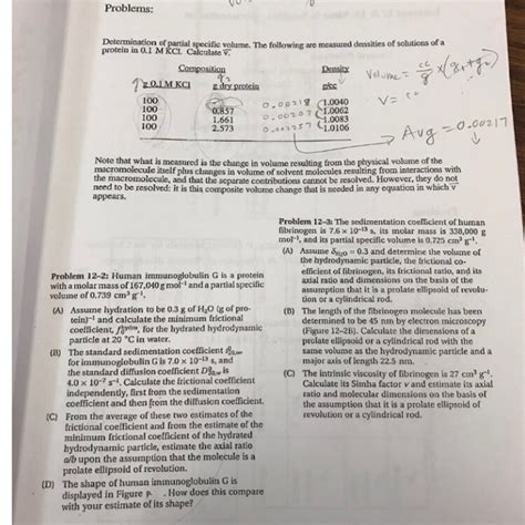 Determination Of Partial Specific Volume The Chegg