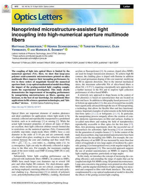 Nanoprinted Microstructure Assisted Light Incoupling Into High Numerical Aperture Multimode