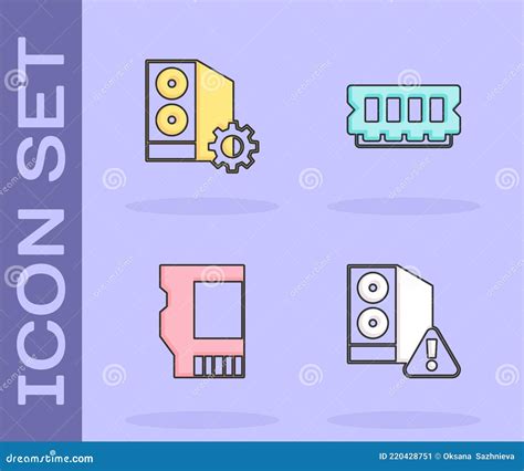 Set Case Of Computer SD Card And RAM Random Access Memory Icon Vector Stock Vector