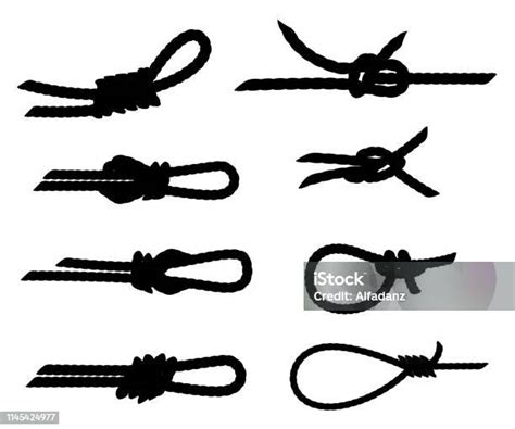 블랙 실루엣 해상 밧줄 매듭의 집합입니다 강한 바다 밧줄 매듭 흰색 배경에 고립 된 평면 벡터 일러스트 레이 션 매듭 묶기에 대한 스톡 벡터 아트 및 기타 이미지 Istock