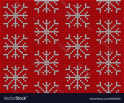 Knitted Snowflake In Seamless Pattern Red Vector Image