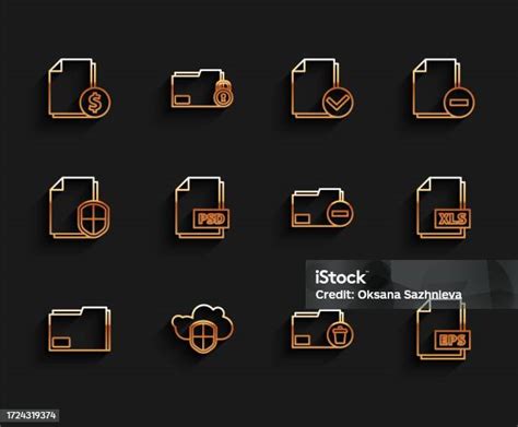 Set Line Document Folder Cloud And Shield Finance Document Delete Eps