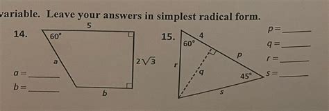 Solved Variable Leave Your Answers In Simplest Radical