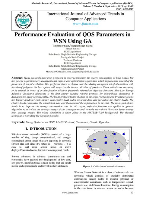pdf performance evaluation of qos parameters in wsn using ga