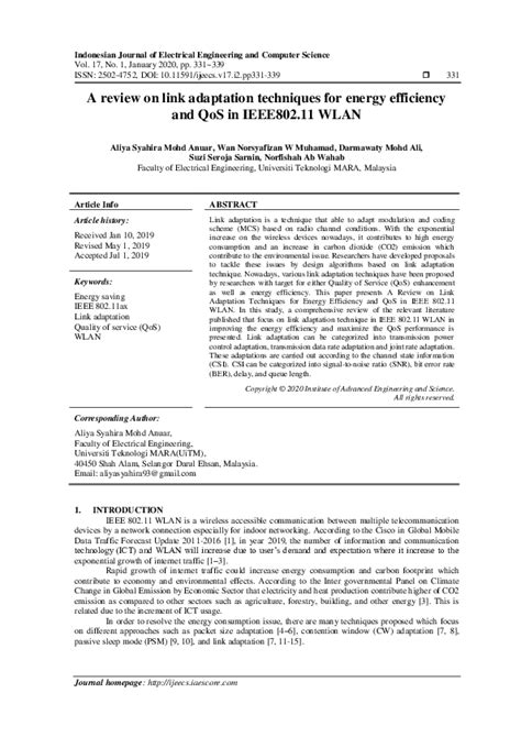 pdf a review on link adaptation techniques for energy efficiency and qos in ieee802 11 wlan