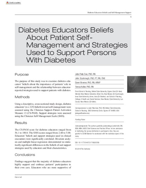 Pdf Diabetes Educators Beliefs About Patient Self Management And Strategies Used To Support
