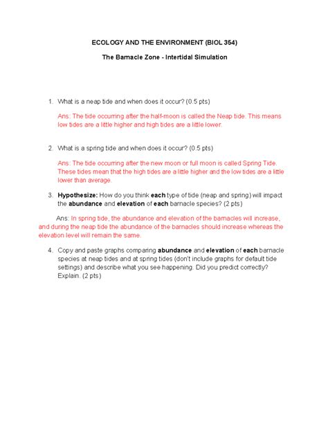 Virtual Lab 1 Bio354 Ecology And The Environment Biol 354 The Barnacle Zone Intertidal