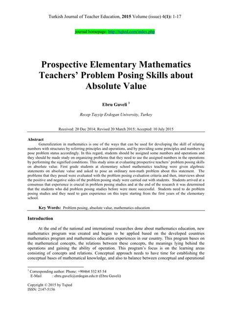 Pdf Prospective Elementary Mathematics Teachers Problem Posing Skills About Absolute Value