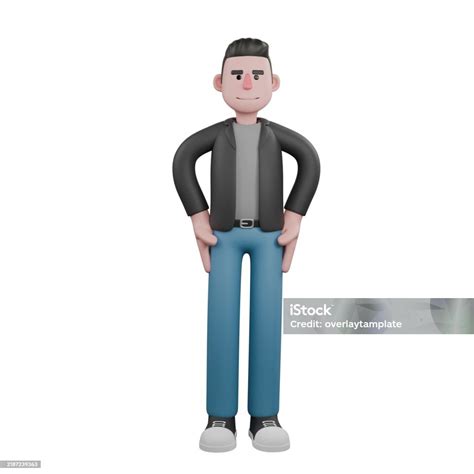 3d 만화 시나리오 작가 캐릭터 일러스트 벽지 남성 시나리오 작가는 두 손을 허리에 얹고 자신감 넘치는 표정으로 똑바로 서 있습니다 아티스틱 일러스트레이션 3차원 형태에