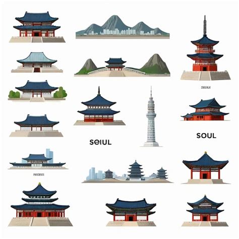 Una Serie De Edificios Japoneses Incluido Uno Que Dice Vector