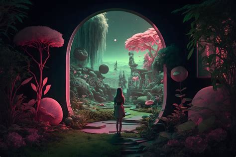 A Girl Walks In A Fabulous Fantasy Garden Neural Network AI Generated Stock Illustration