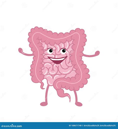 Healthy Happy Intestine Character Digestive System Intestine Vector Symbol Viscera Inside