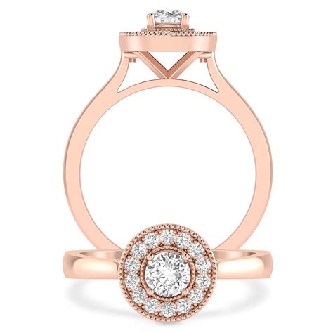 12 Carat Lab Grown Diamond 10k Rose Gold Halo Engagement Ring For