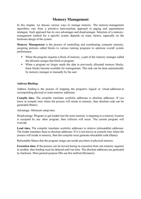 L 211 Memory Management Memory Management In This Chapter We