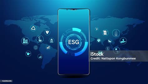 Vetores De Esg Abstrato Com Telefone Conceito Ícone E Mapa Mundial