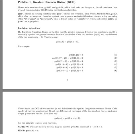 Solved Problem Greatest Common Divisor GCD Please Write Chegg