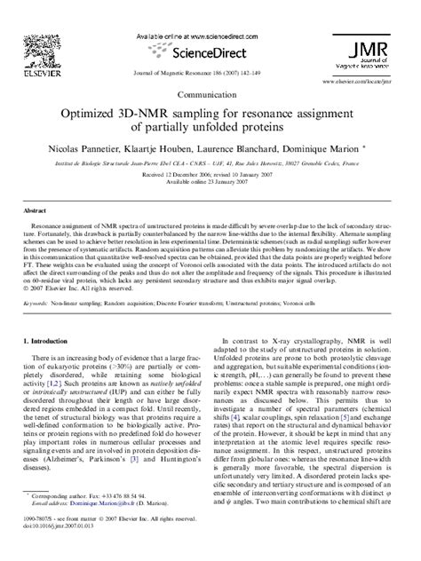 Pdf Optimized 3d Nmr Sampling For Resonance Assignment Of Partially Unfolded Proteins