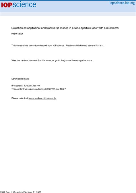 Pdf Selection Of Longitudinal And Transverse Modes In A Wide Aperture Laser With A Multimirror
