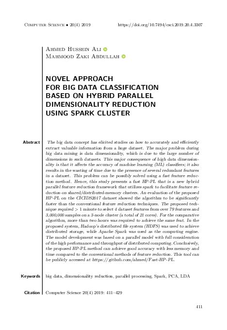 Pdf A Novel Approach For Big Data Classification Based On Hybrid Parallel Dimensionality