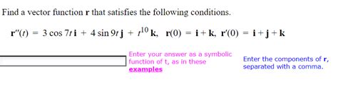 Solved Find A Vector Function R That Satisfies The Following Chegg Com