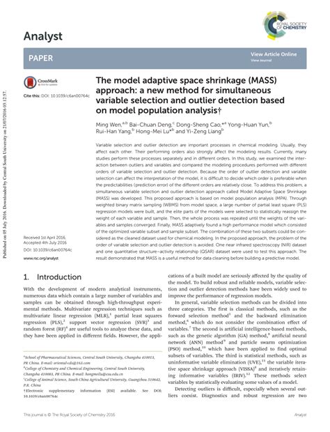 Pdf The Model Adaptive Space Shrinkage Mass Approach A New Method