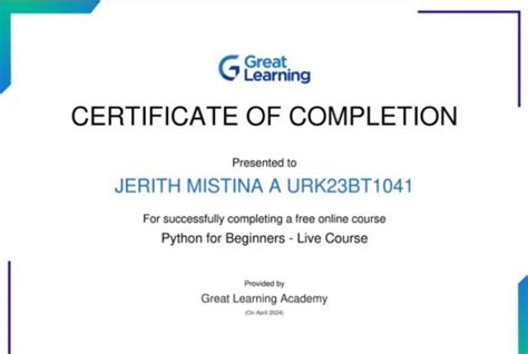 Jerith Mistina On Linkedin Certificate For Completion Python For Beginners
