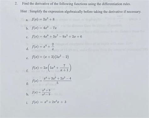 Solved 2 Find The Derivative Of The Following Functions