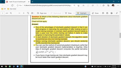 Coursera Machine Learning Stanford Week Quiz Answers Andrew Ng YouTube