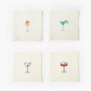 Custom Embroidered Cocktail Napkins With Drink Icons Embroidered