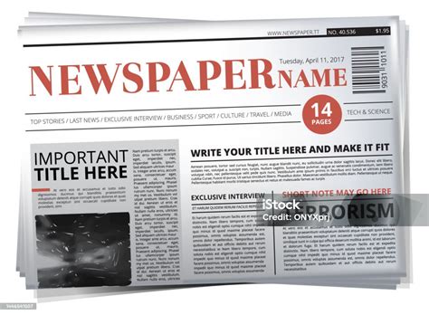 Tabloid Headline Template Folded Newspaper Article And Photo Stock