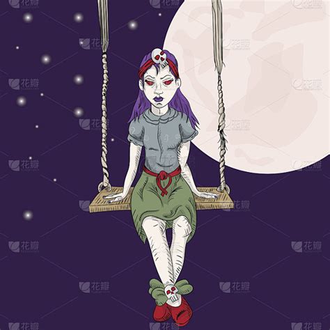 情绪女孩坐在秋千上